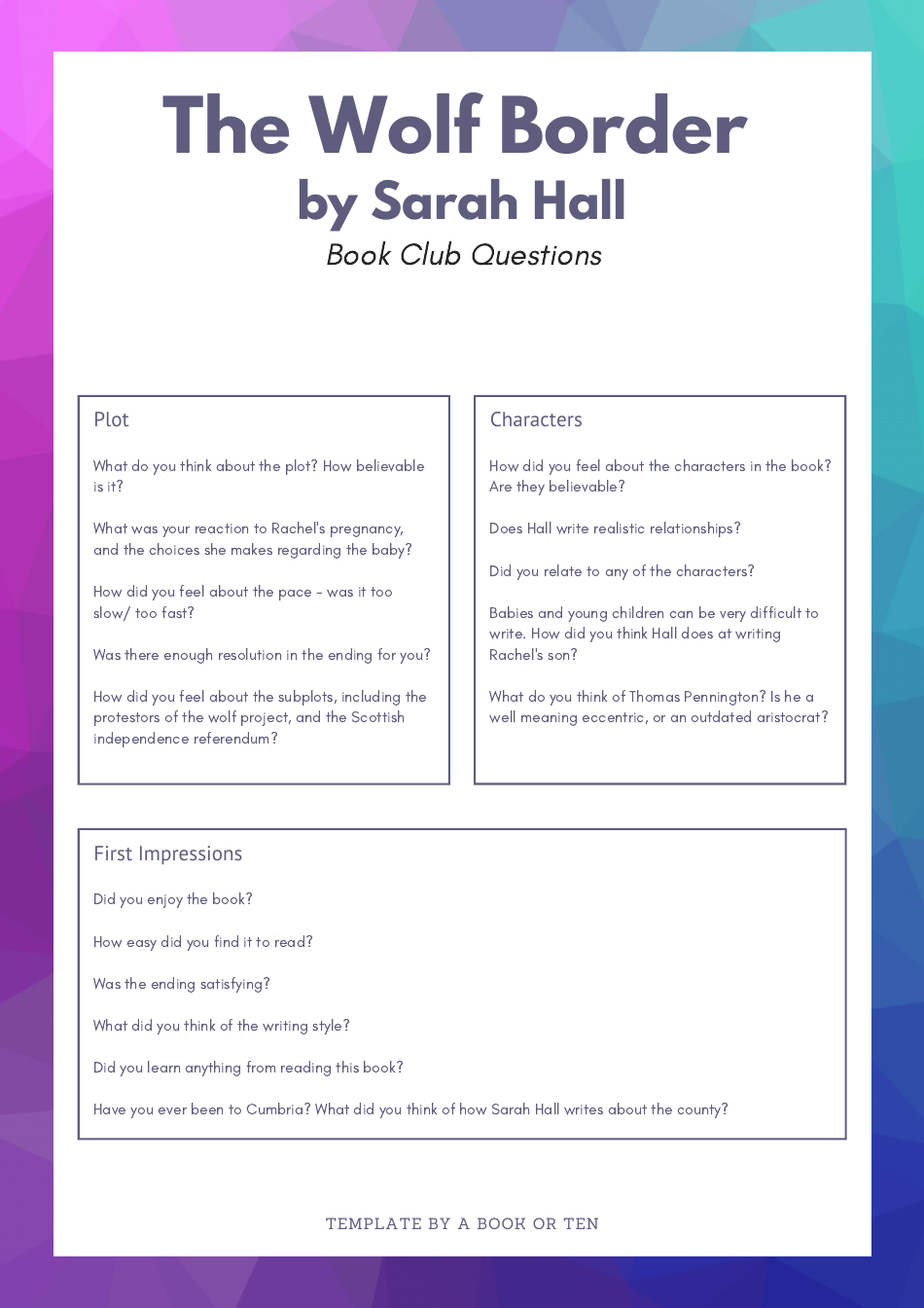 Book Club Question Templates Download Printable PDF | Templateroller