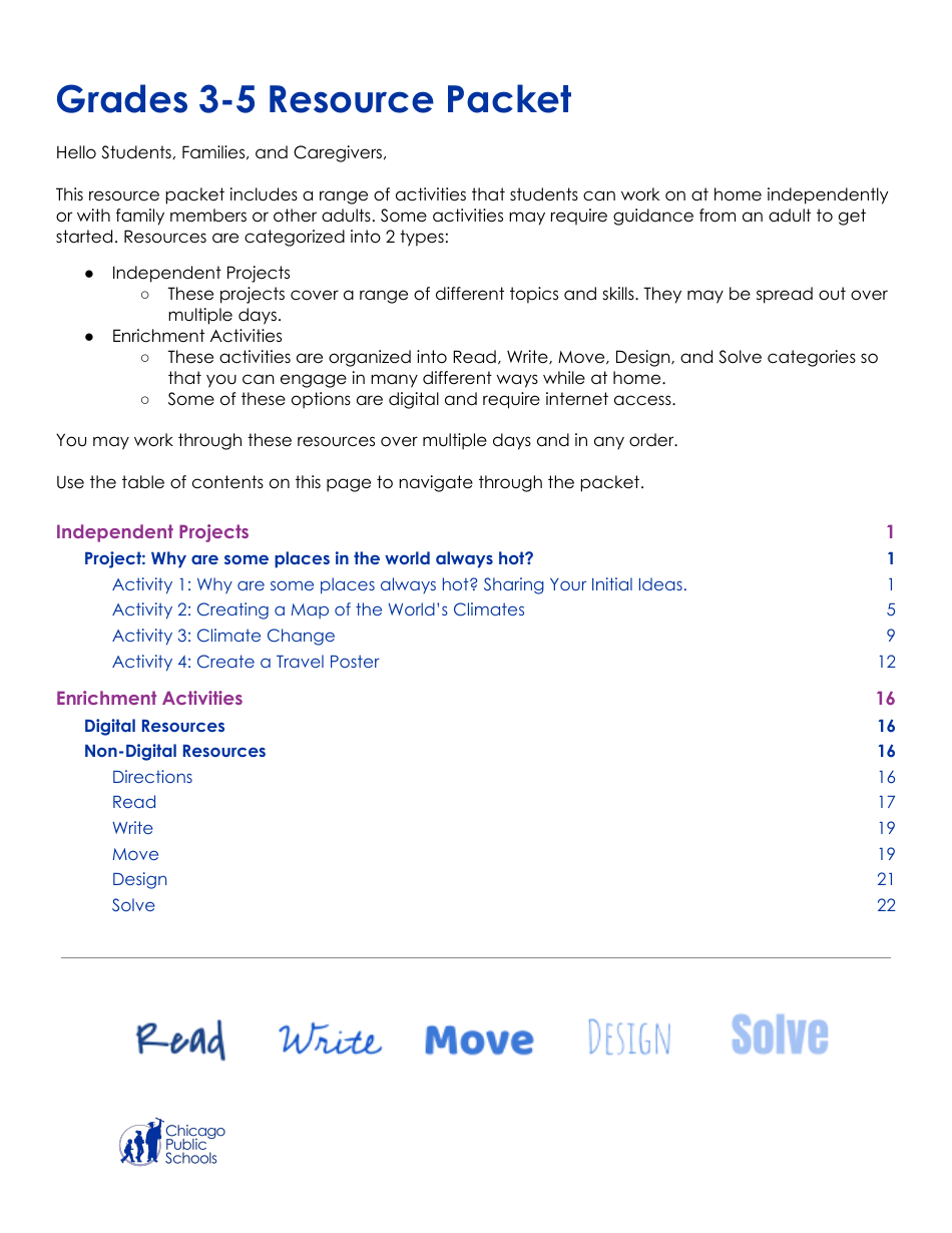 Grades 3-5 Resource Packet Download Printable PDF | Templateroller