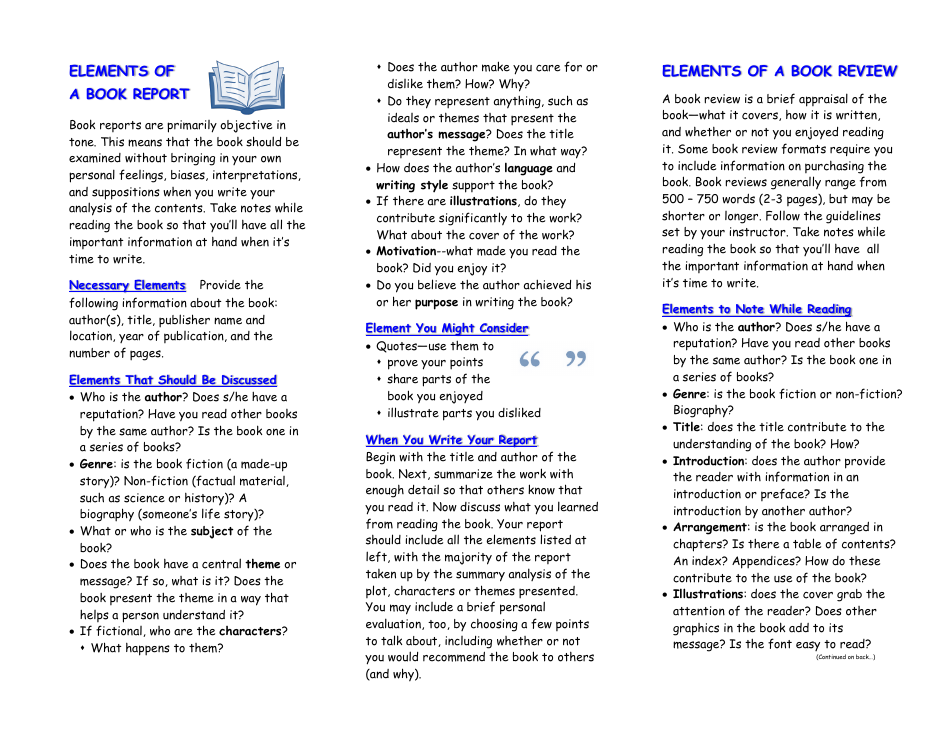 Book Report Instructions - Fill Out, Sign Online and Download PDF ...