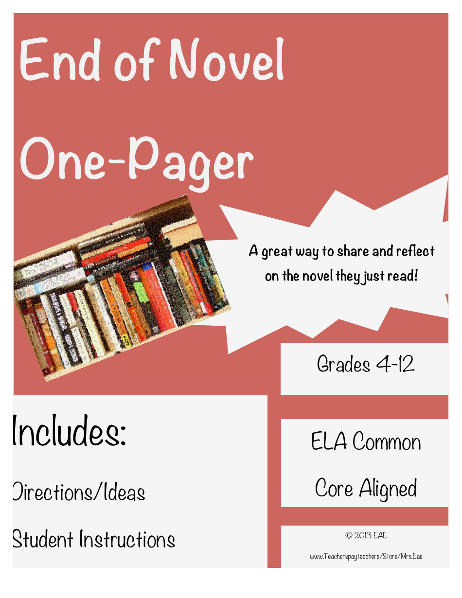 End of Novel One-Pager Book Review - Eae Download Printable PDF ...