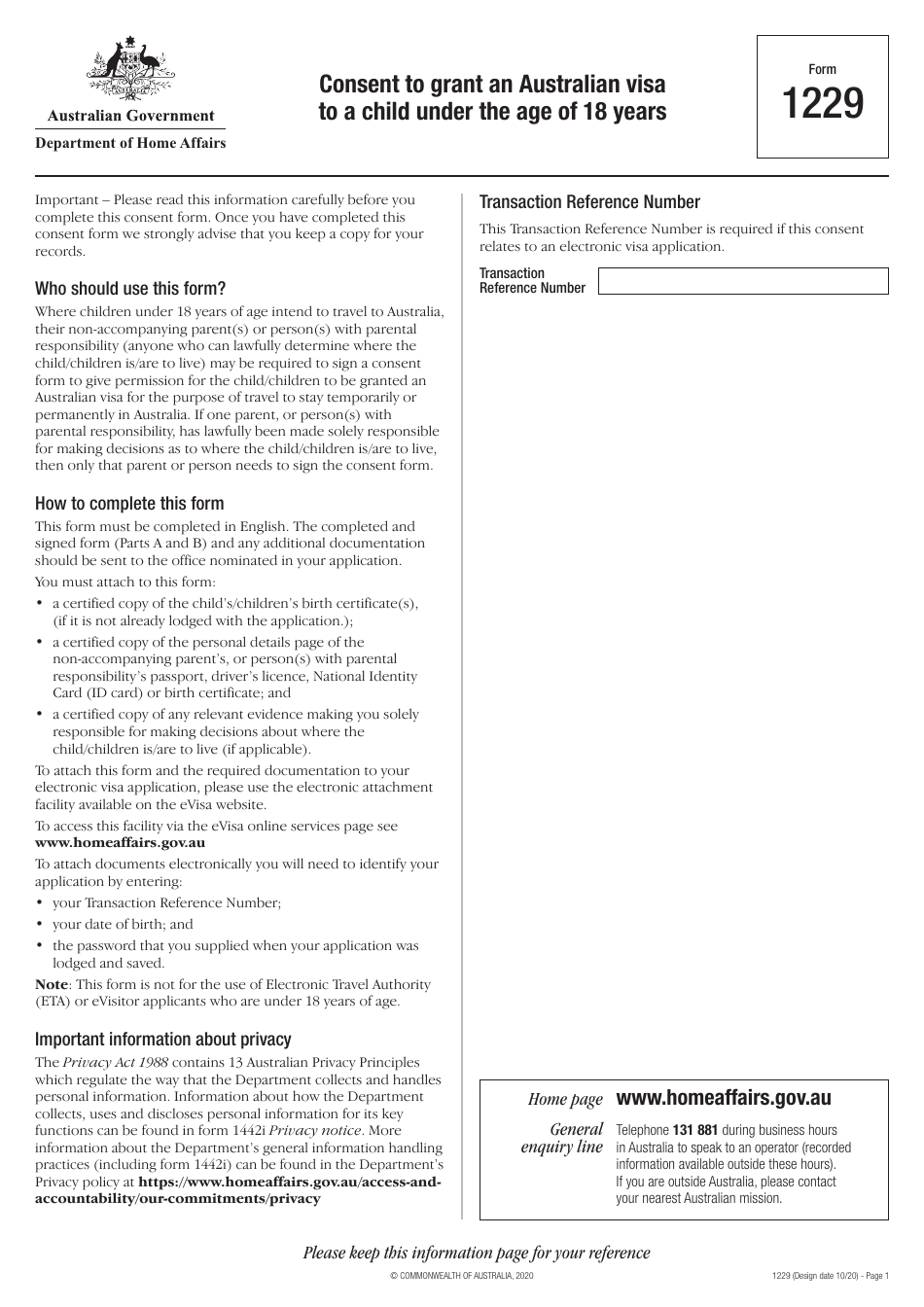 Form 1229 - Fill Out, Sign Online and Download Fillable PDF, Australia ...