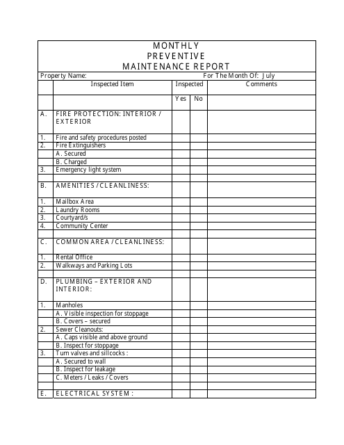 Preventive Maintenance Schedule Template Download