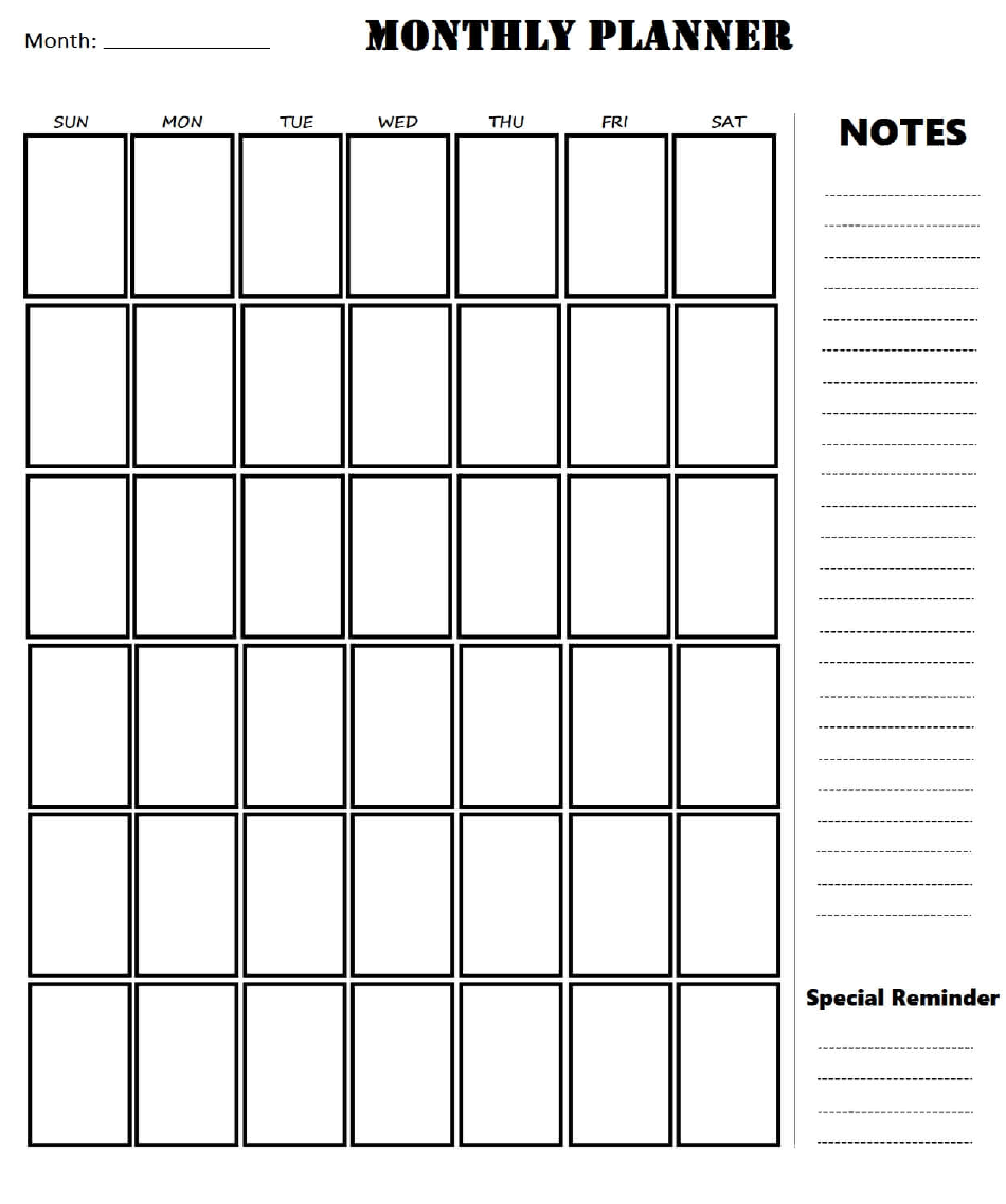 Monthly Planner Template - Black and White Download Fillable PDF ...