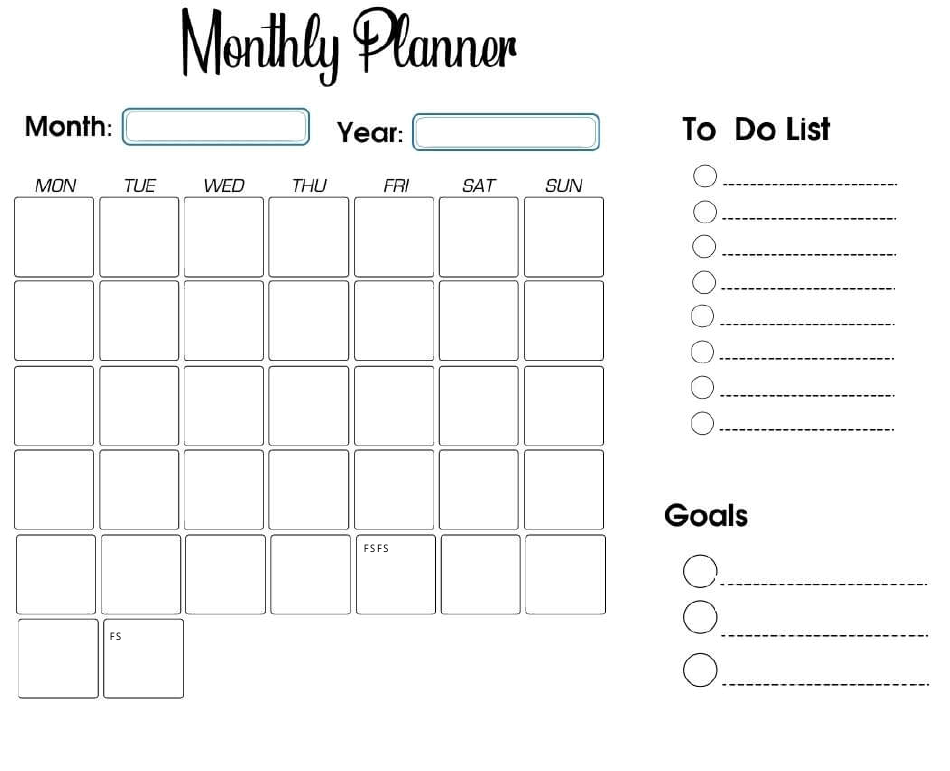 Monthly Planner Template - With Goals Download Fillable PDF ...