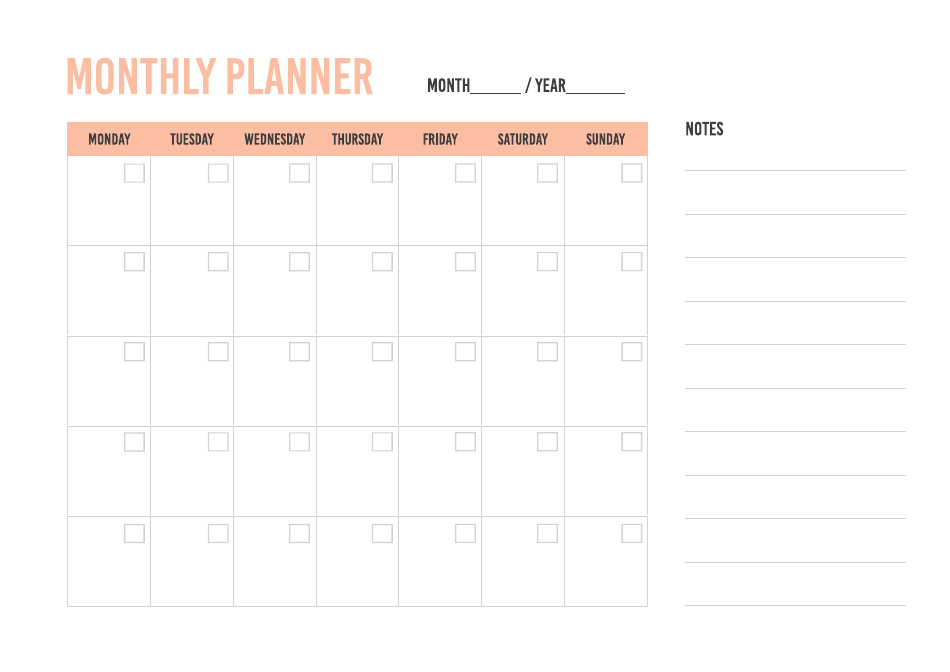 Monthly Planner Template - Orange Download Printable PDF | Templateroller