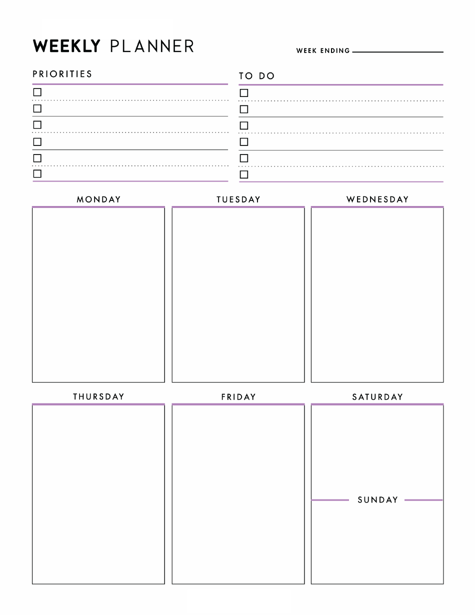 Weekly Planner Template - Violet Download Printable PDF | Templateroller