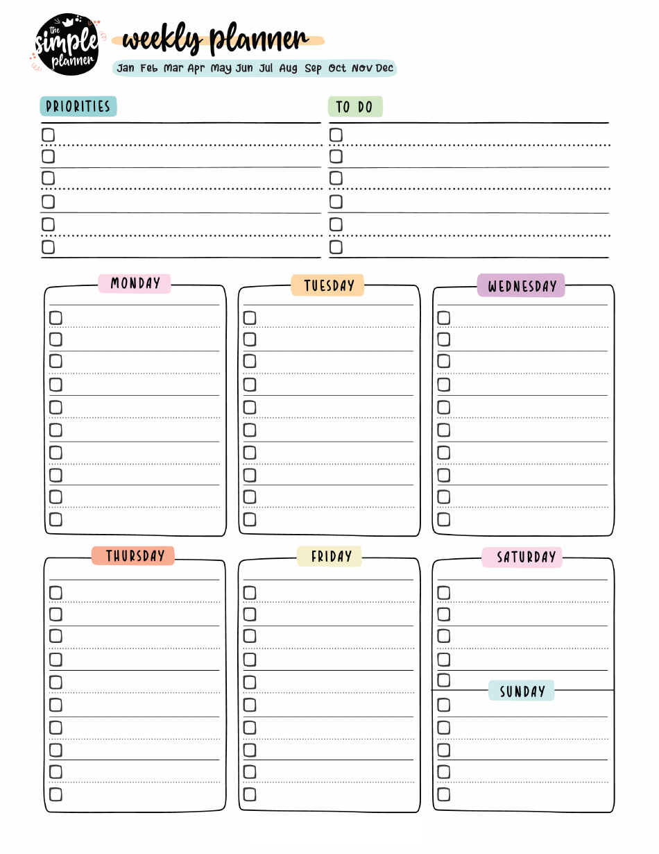 Weekly Planner Template - Bright Download Printable PDF | Templateroller
