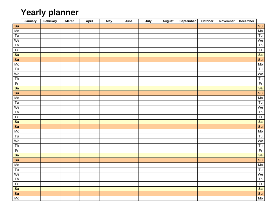 Yearly Planner Template - Yellow and Orange Download Printable PDF ...