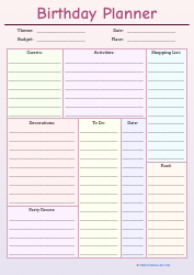 Birthday Planner Template Download Printable PDF | Templateroller