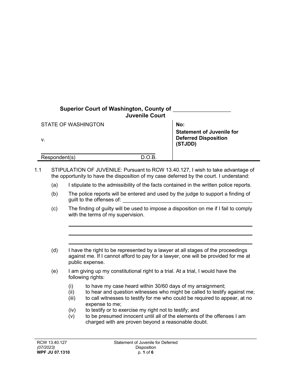 Form WPF JU07.1310 Download Printable PDF or Fill Online Statement of ...