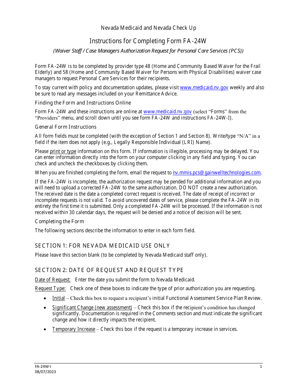 Download Instructions for Form FA-24W Waiver Staff/Case Managers ...