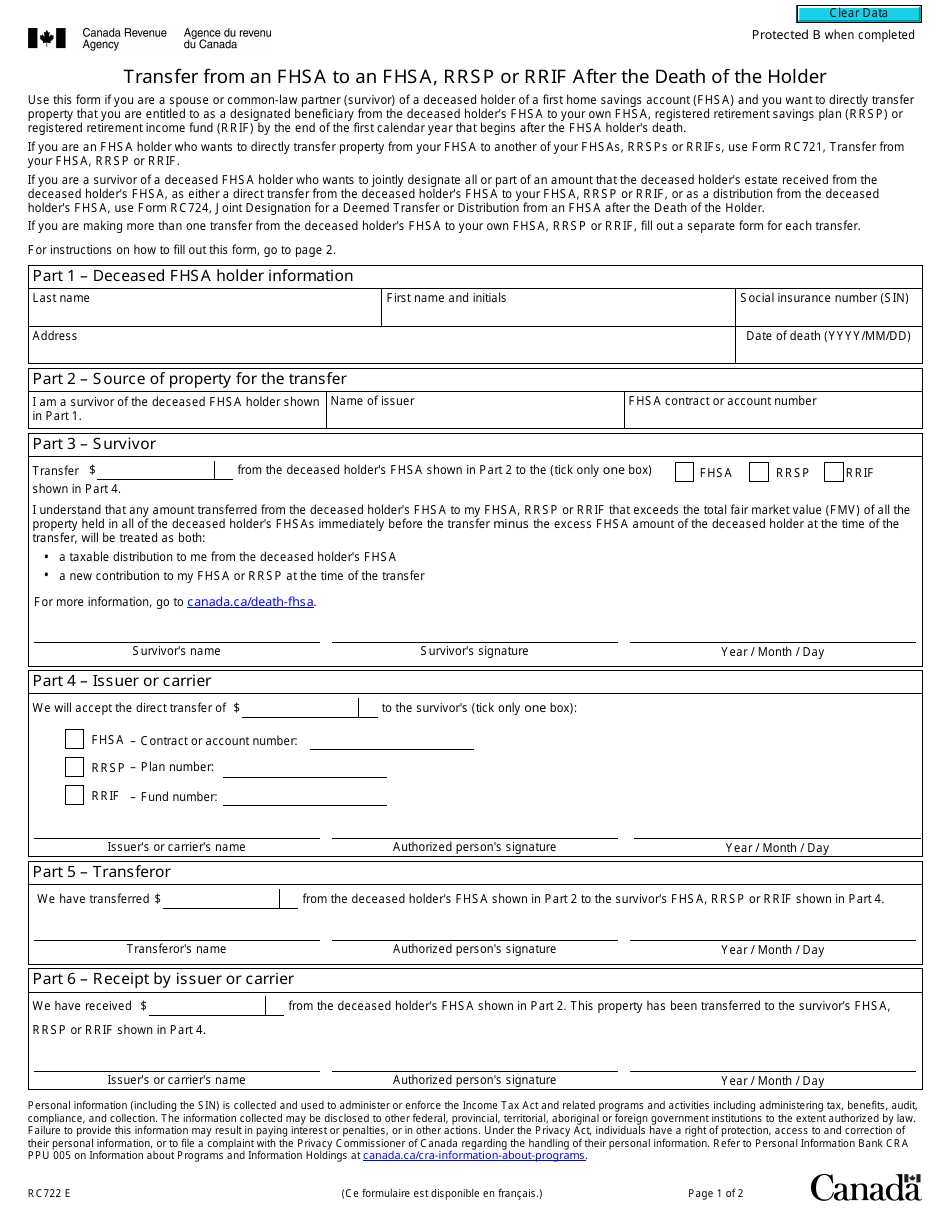 Form RC722 - Fill Out, Sign Online and Download Fillable PDF, Canada ...