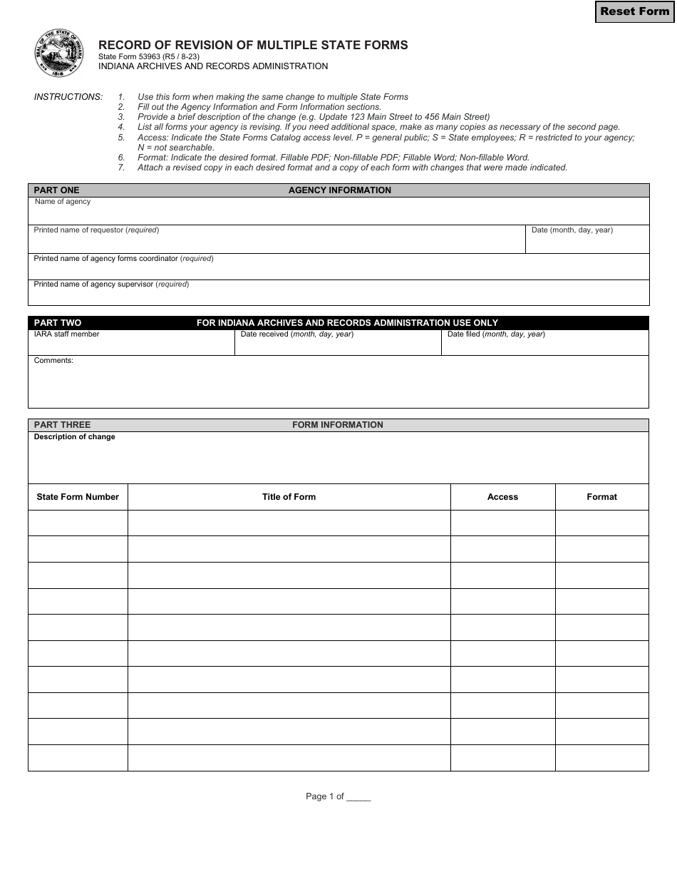 State Form 53963 Download Fillable PDF or Fill Online Record of ...