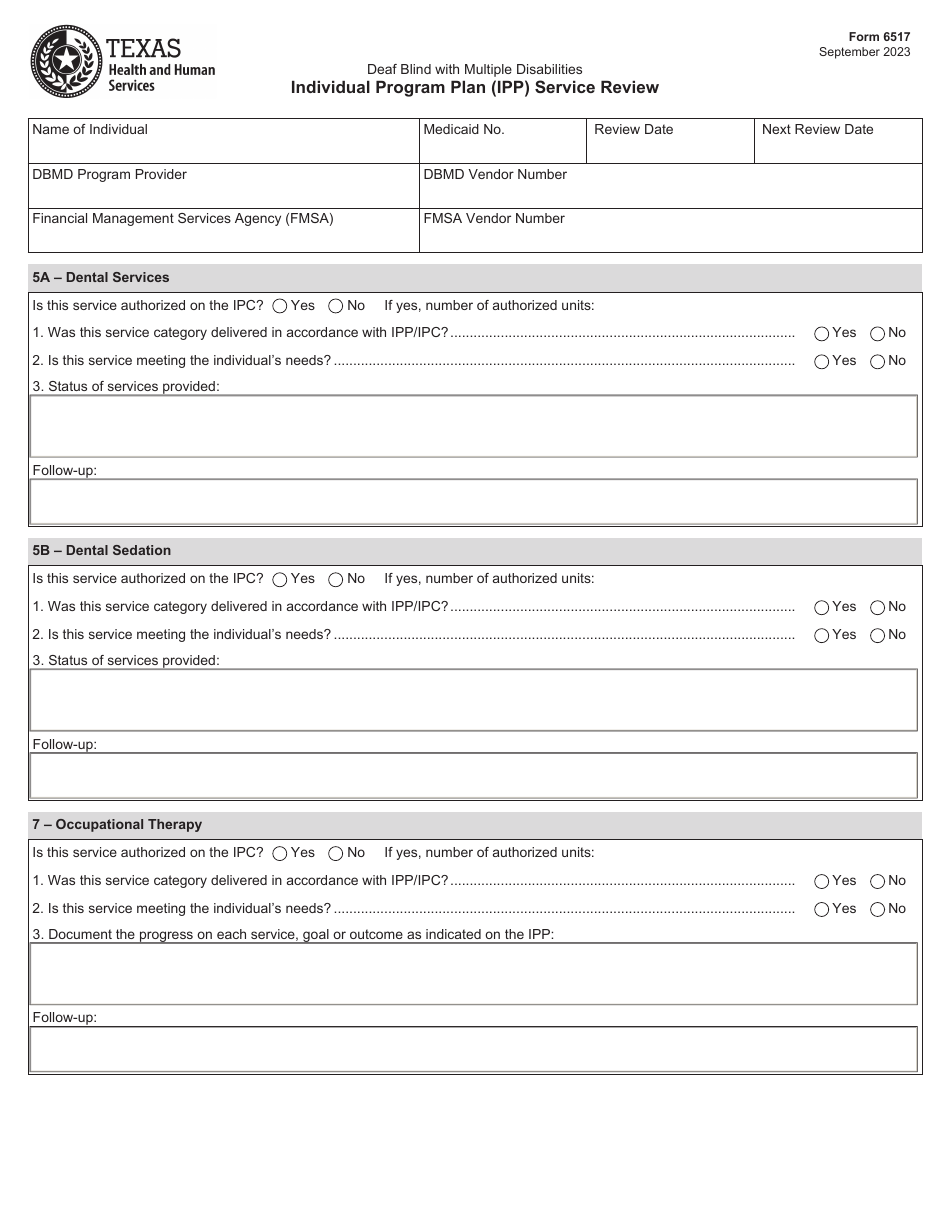 Form 6517 Download Fillable PDF or Fill Online Individual Program Plan ...