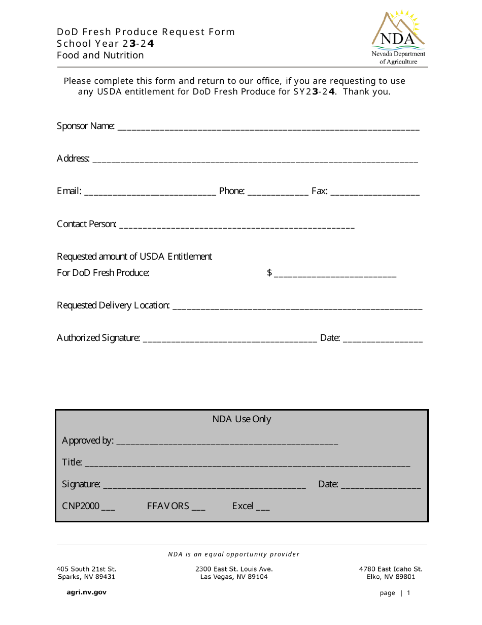 2024 Nevada DoD Fresh Produce Request Form Download Fillable PDF ...