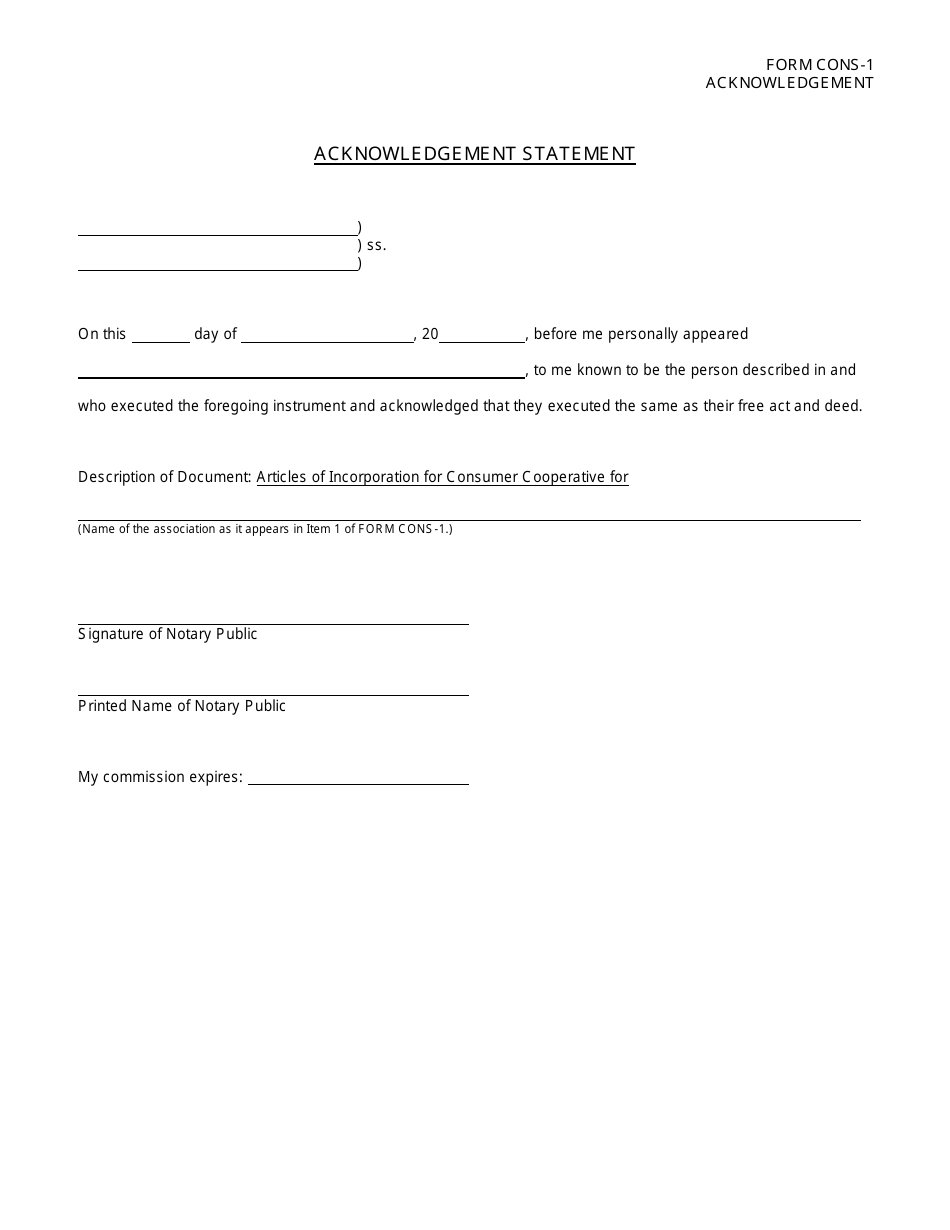 Form CONS-1 ACKNOWLEDGEMENT - Fill Out, Sign Online and Download ...