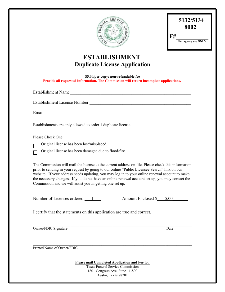 Texas Establishment Duplicate License Application - Fill Out, Sign Online and Download PDF ...