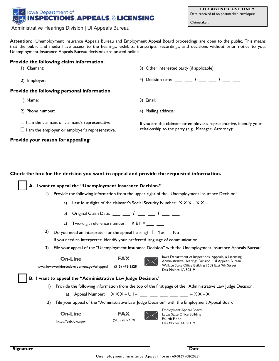 Form 60-0169 - Fill Out, Sign Online and Download Printable PDF, Iowa ...