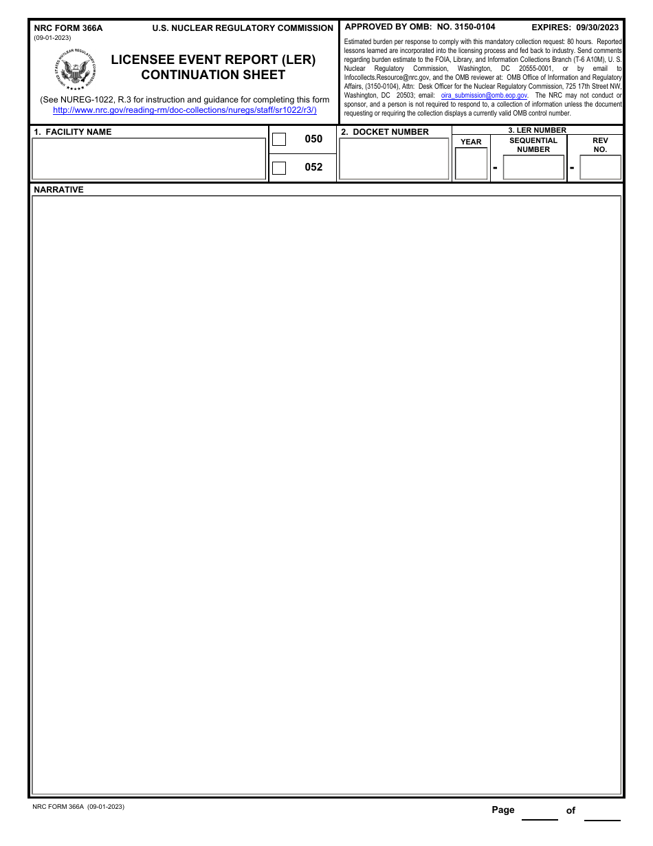 NRC Form 366A - Fill Out, Sign Online and Download Fillable PDF ...