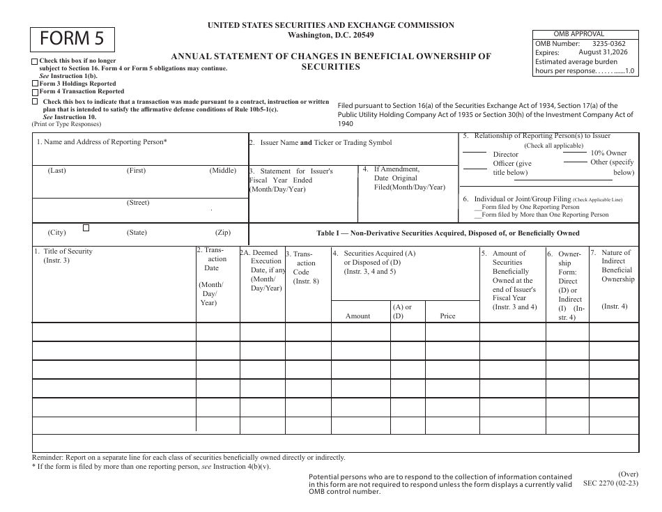Form 5 (SEC Form 2270) - Fill Out, Sign Online and Download Printable ...