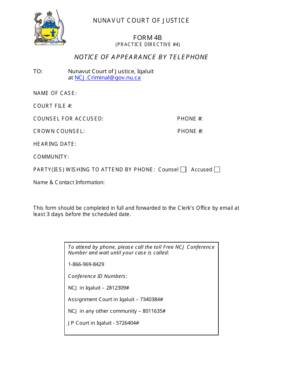Form 4B - Fill Out, Sign Online and Download Fillable PDF, Nunavut ...