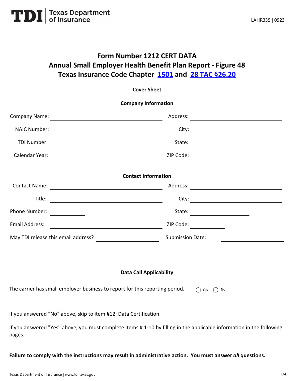 Form LAHR335 - Fill Out, Sign Online and Download Fillable PDF, Texas ...