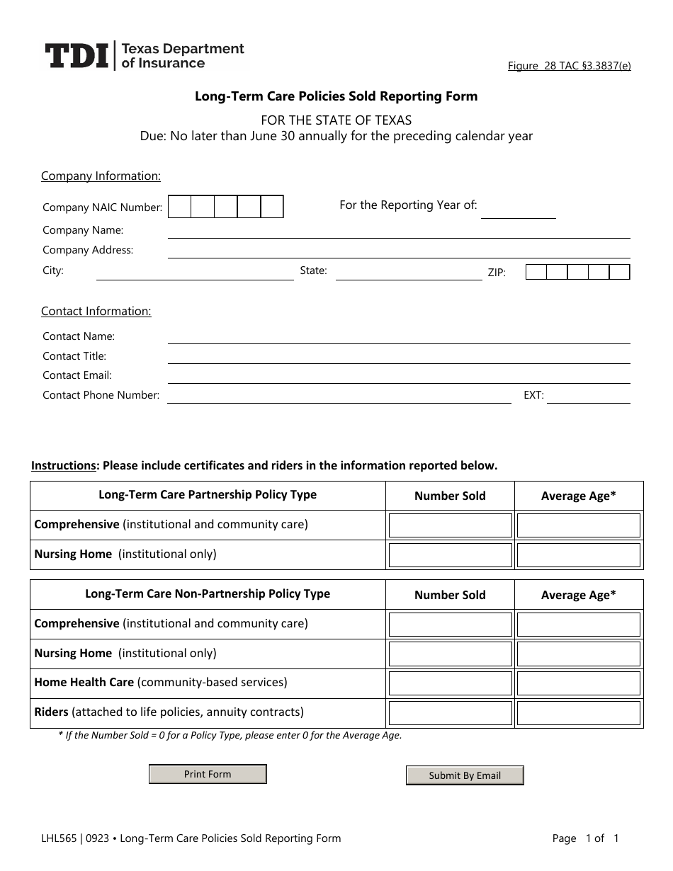 Form LHL565 Download Fillable PDF or Fill Online Long-Term Care ...