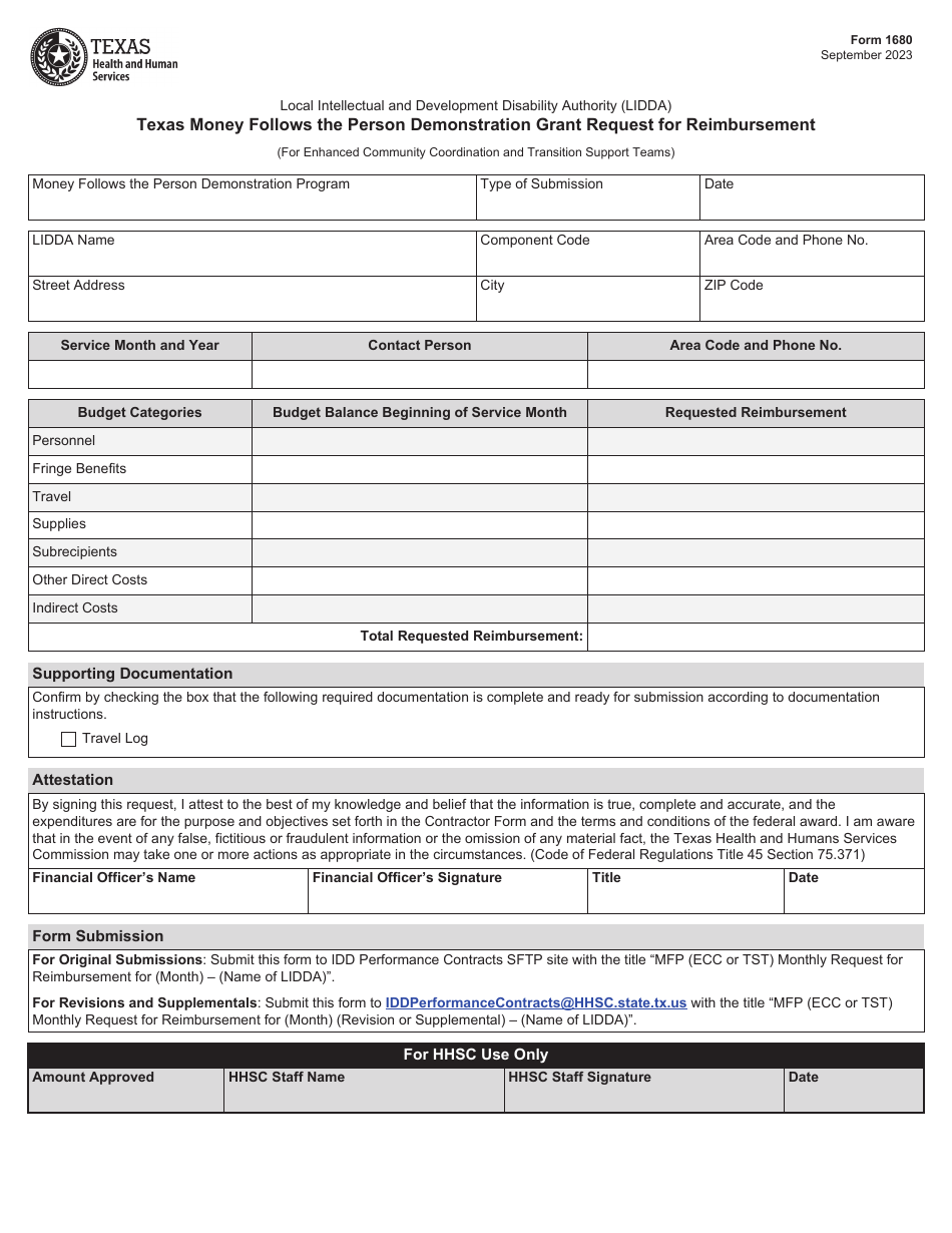 Form 1680 - Fill Out, Sign Online and Download Fillable PDF, Texas ...