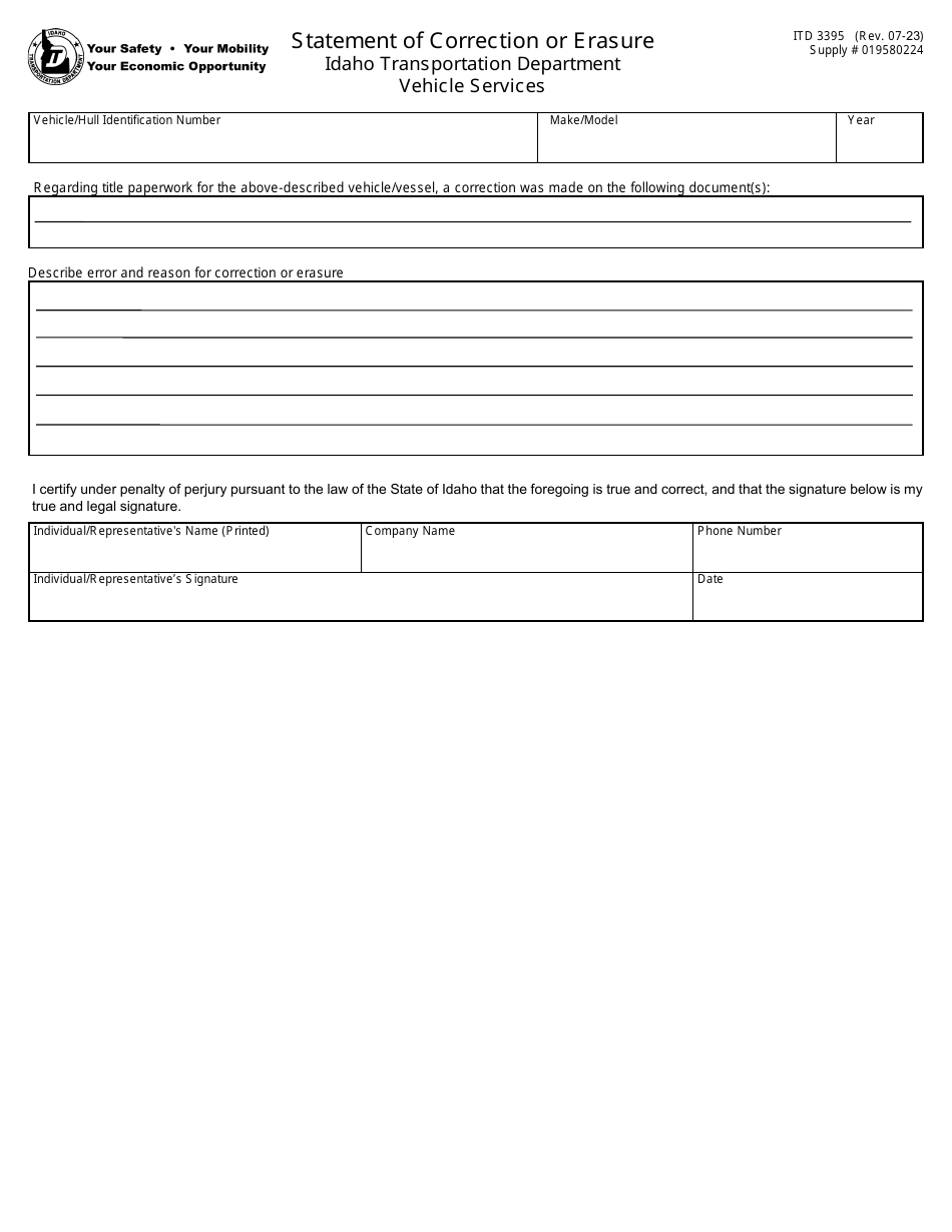 Form ITD3395 Download Fillable PDF or Fill Online Statement of ...