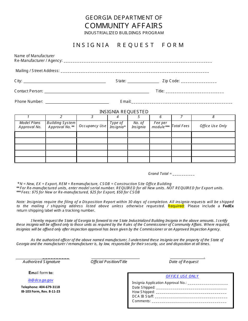 Form IB-103 - Fill Out, Sign Online and Download Printable PDF, Georgia ...