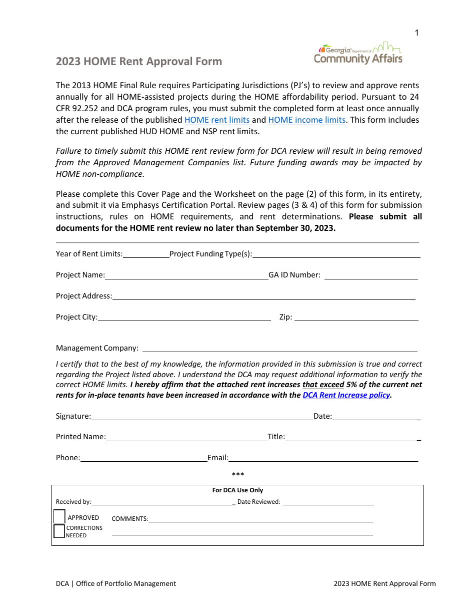 2023 Georgia (United States) Home Rent Approval Form Download Fillable ...