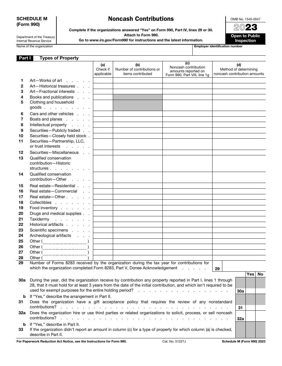 IRS Form 990 Schedule M Download Fillable PDF or Fill Online Noncash ...