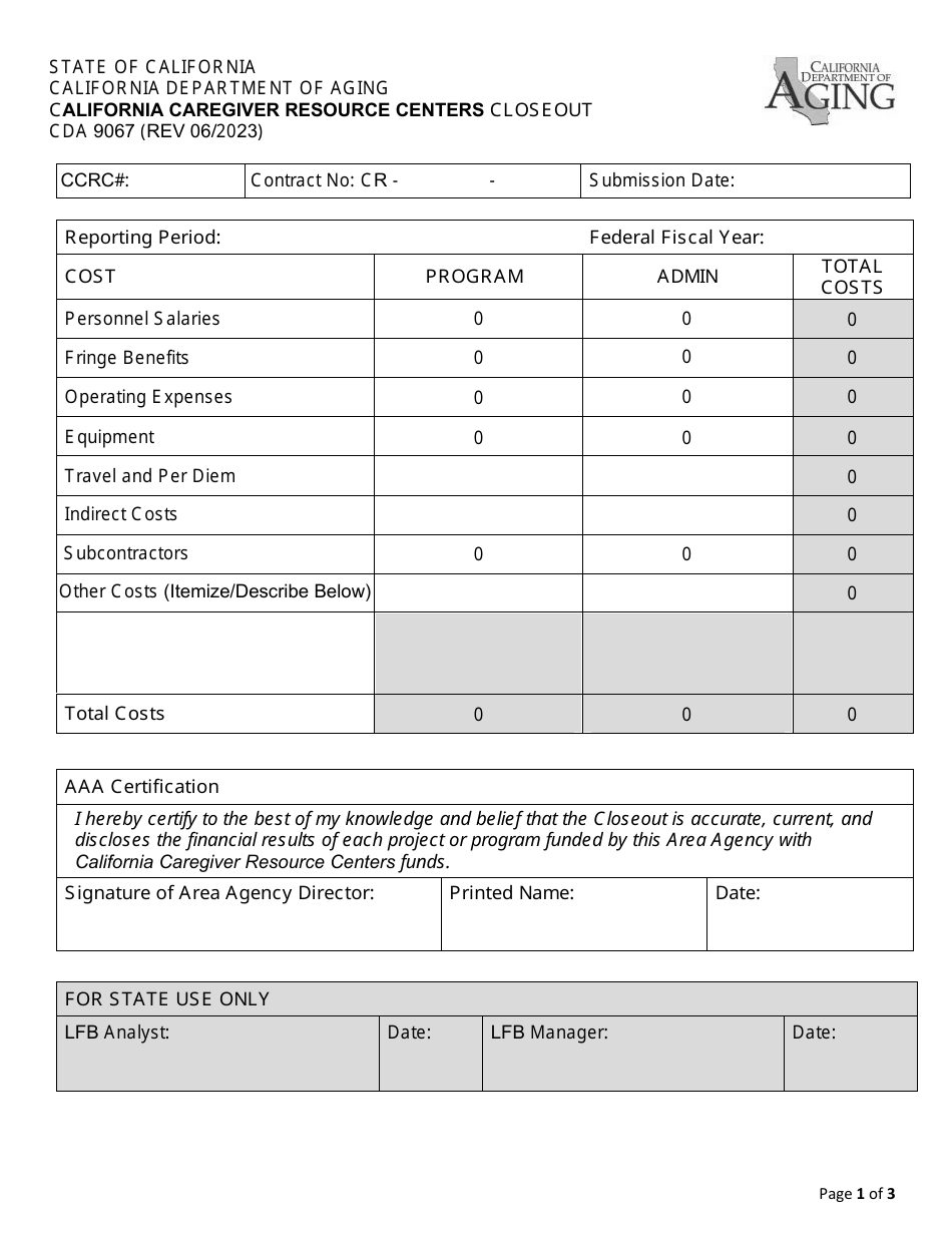 Form CDA9067 - Fill Out, Sign Online and Download Fillable PDF ...