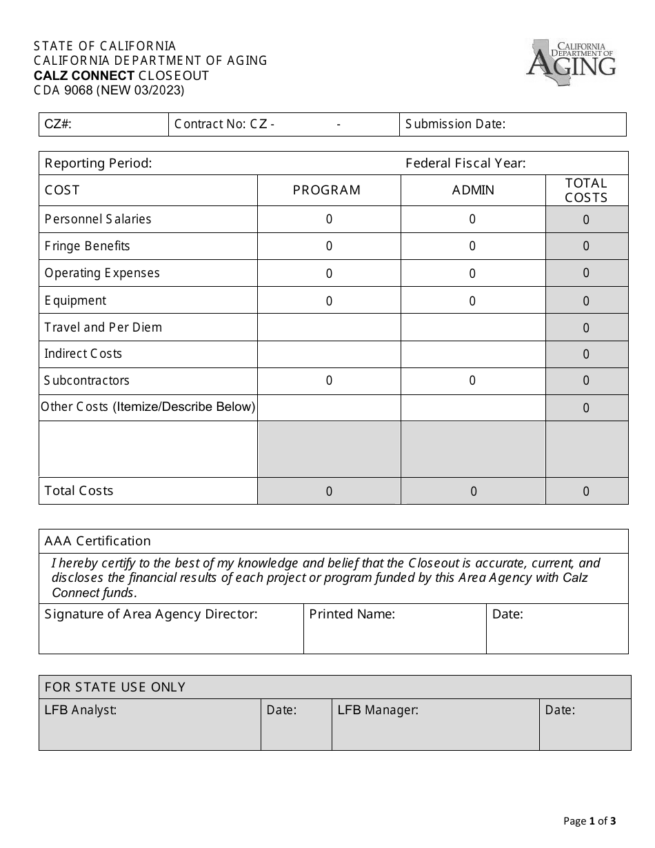 Form CDA9068 - Fill Out, Sign Online and Download Fillable PDF ...