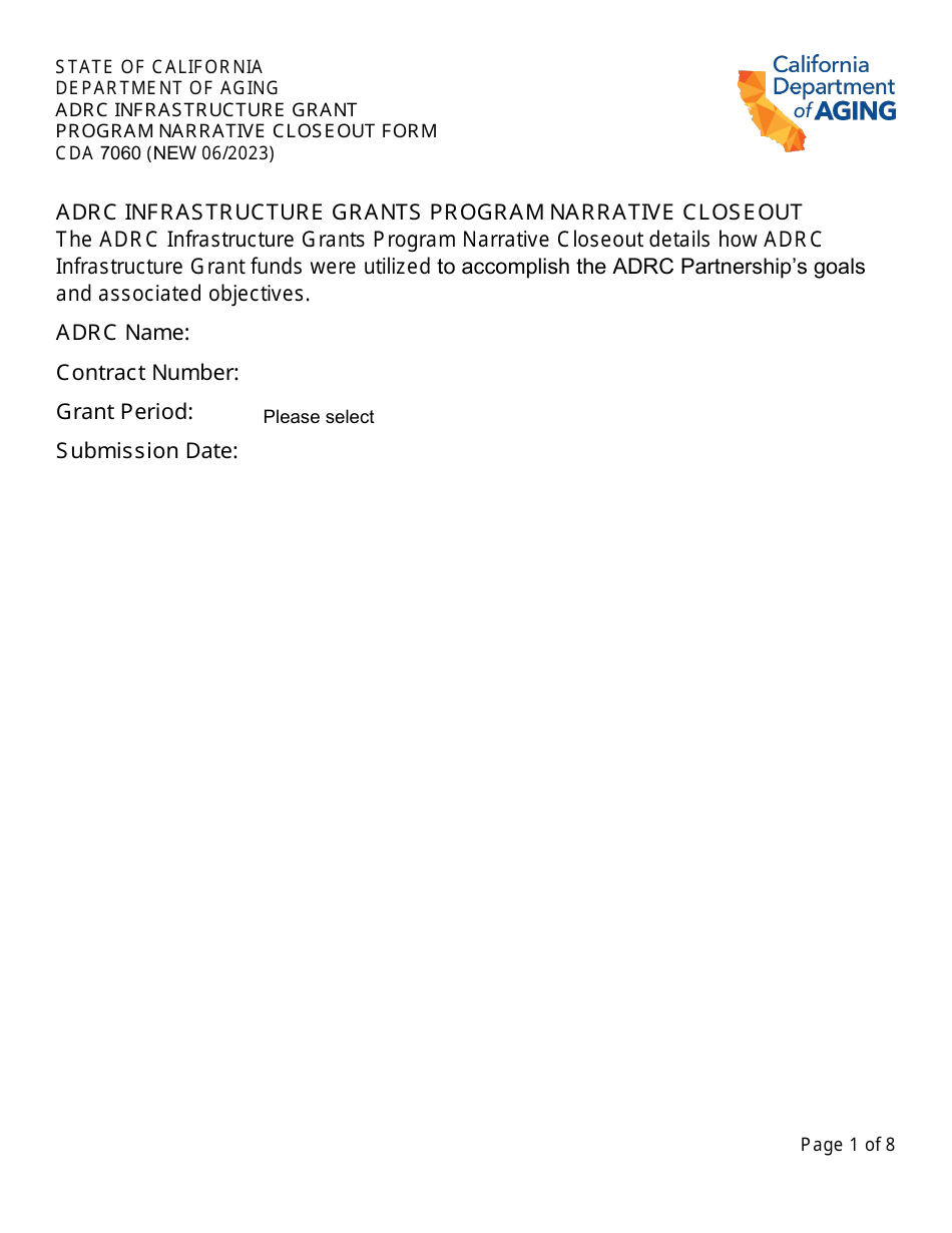 Form CDA7060 - Fill Out, Sign Online and Download Fillable PDF, California | Templateroller