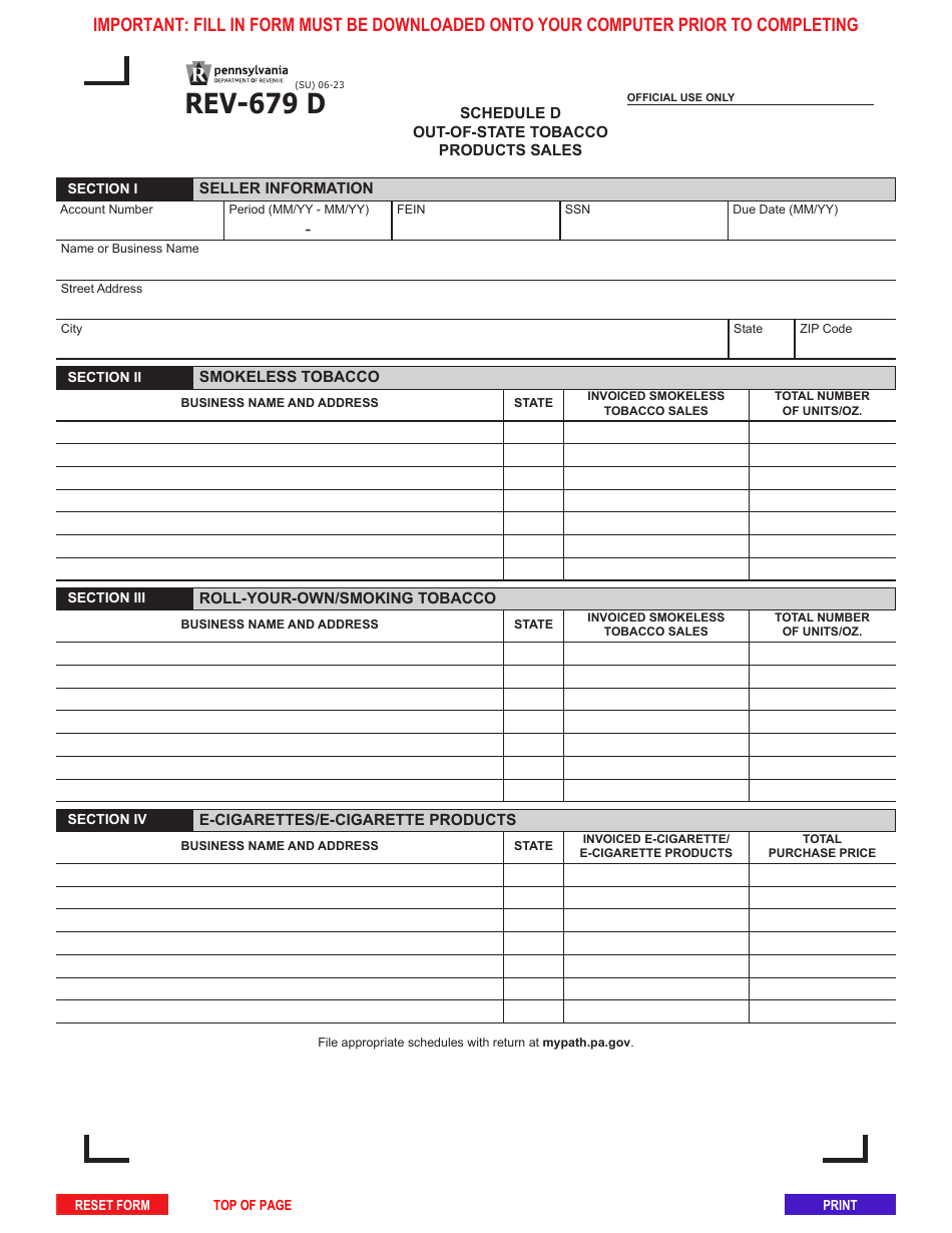 Form REV-679 D Schedule D Download Fillable PDF or Fill Online Out-of ...