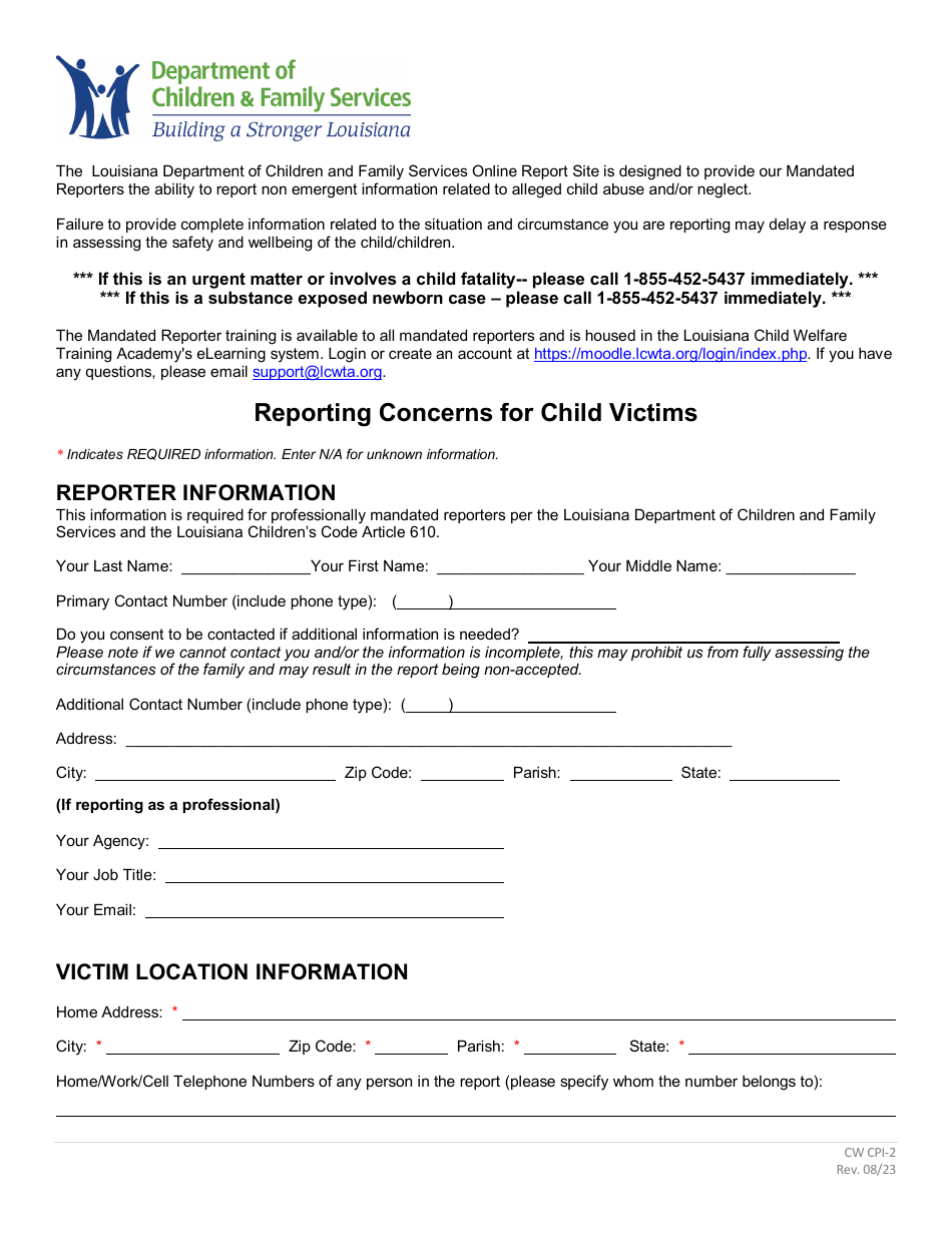 Form CW CPI-2 Download Fillable PDF or Fill Online Reporting Concerns ...