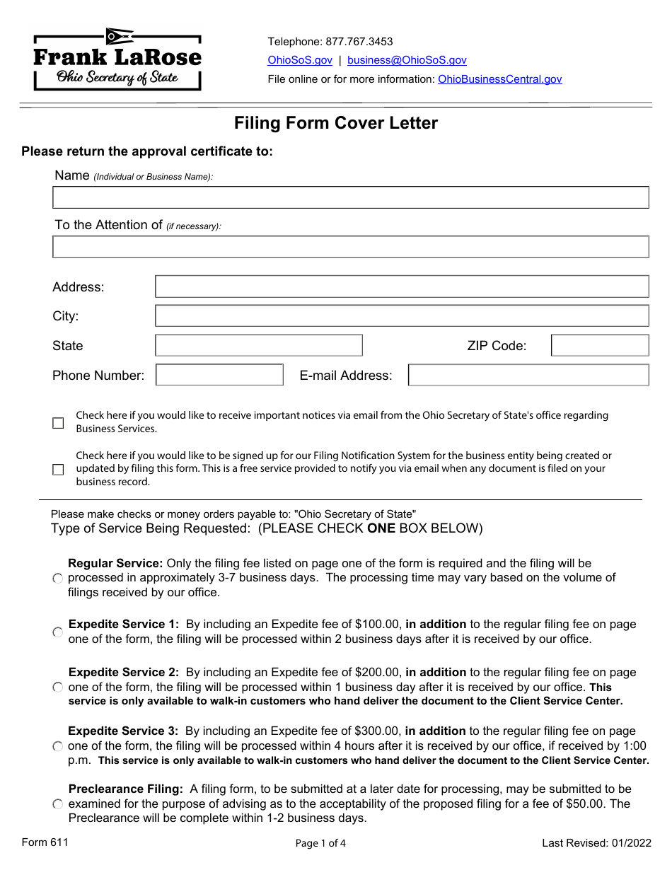 Form 611 - Fill Out, Sign Online and Download Fillable PDF, Ohio ...