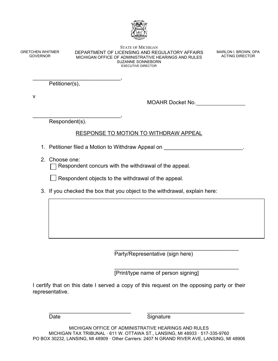 Michigan Response to Motion to Withdraw Appeal - Fill Out, Sign Online ...