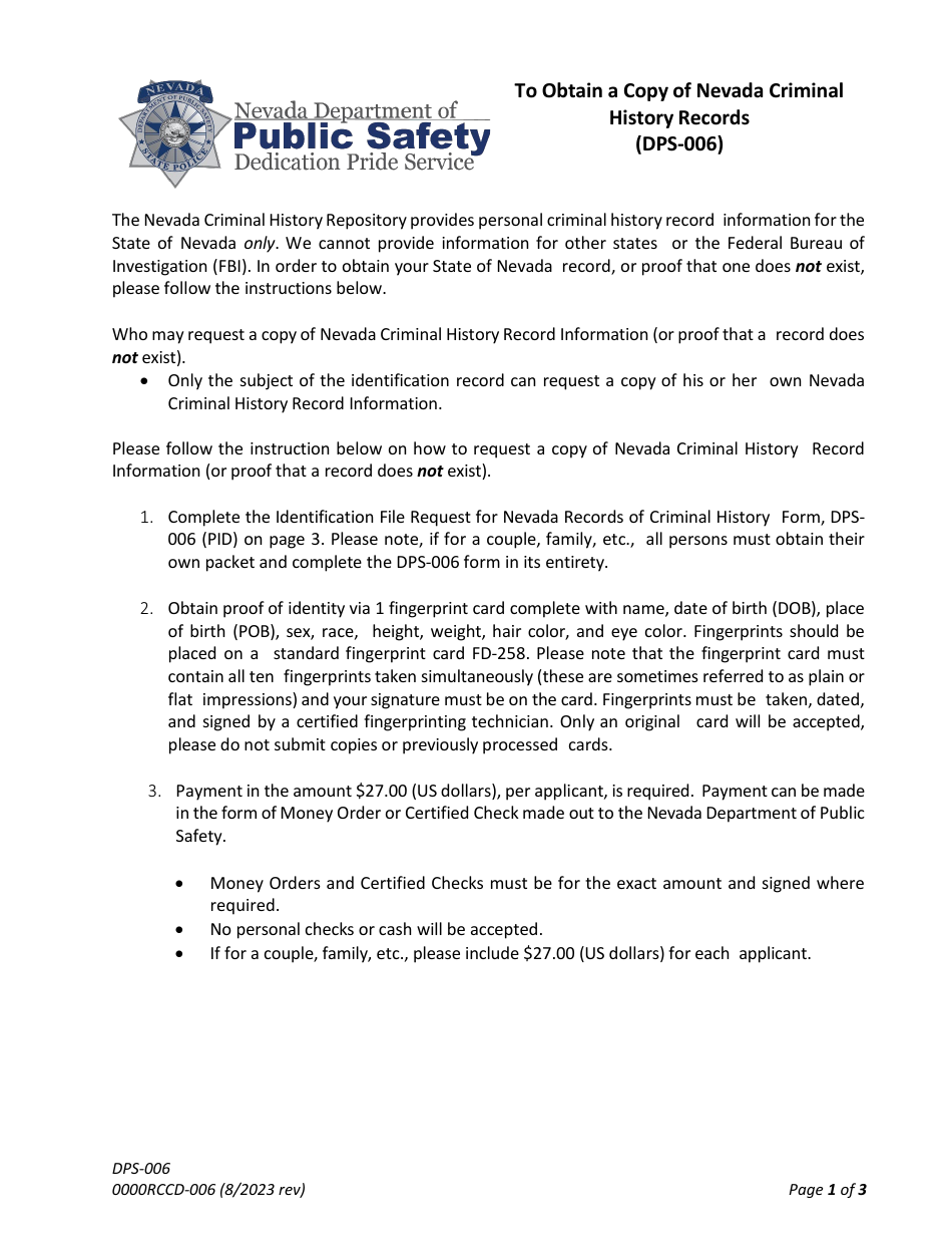 Form DPS-006 Download Printable PDF or Fill Online Identification File ...
