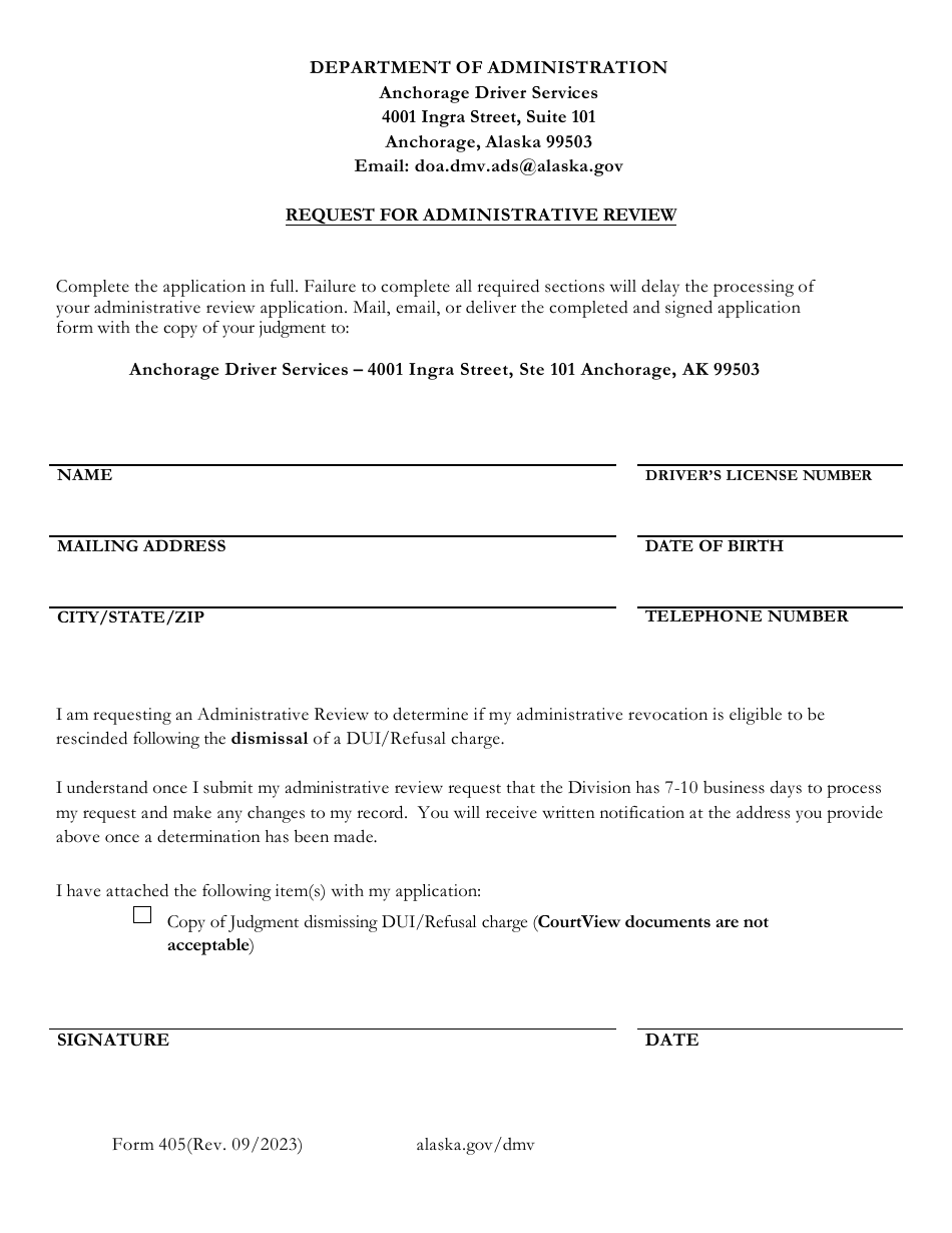 Form 405 Download Fillable PDF or Fill Online Request for ...