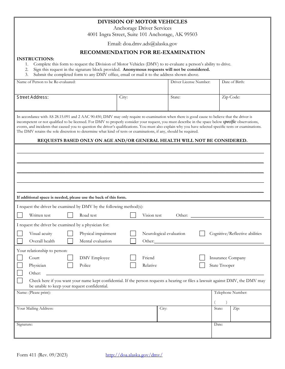 Form 411 Download Fillable PDF or Fill Online Recommendation for Re ...