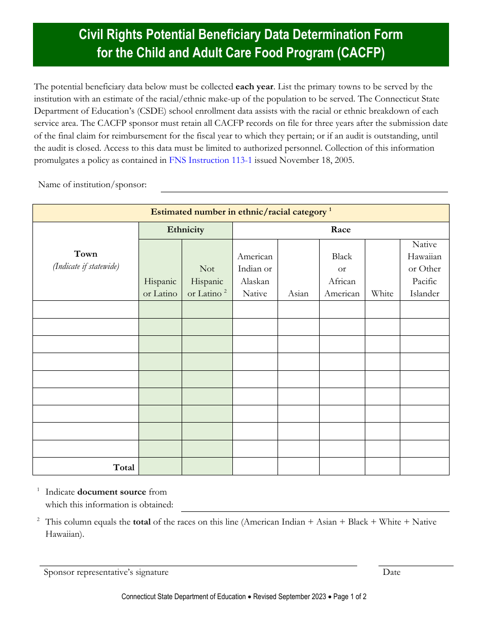 Connecticut Civil Rights Potential Beneficiary Data Determination Form ...