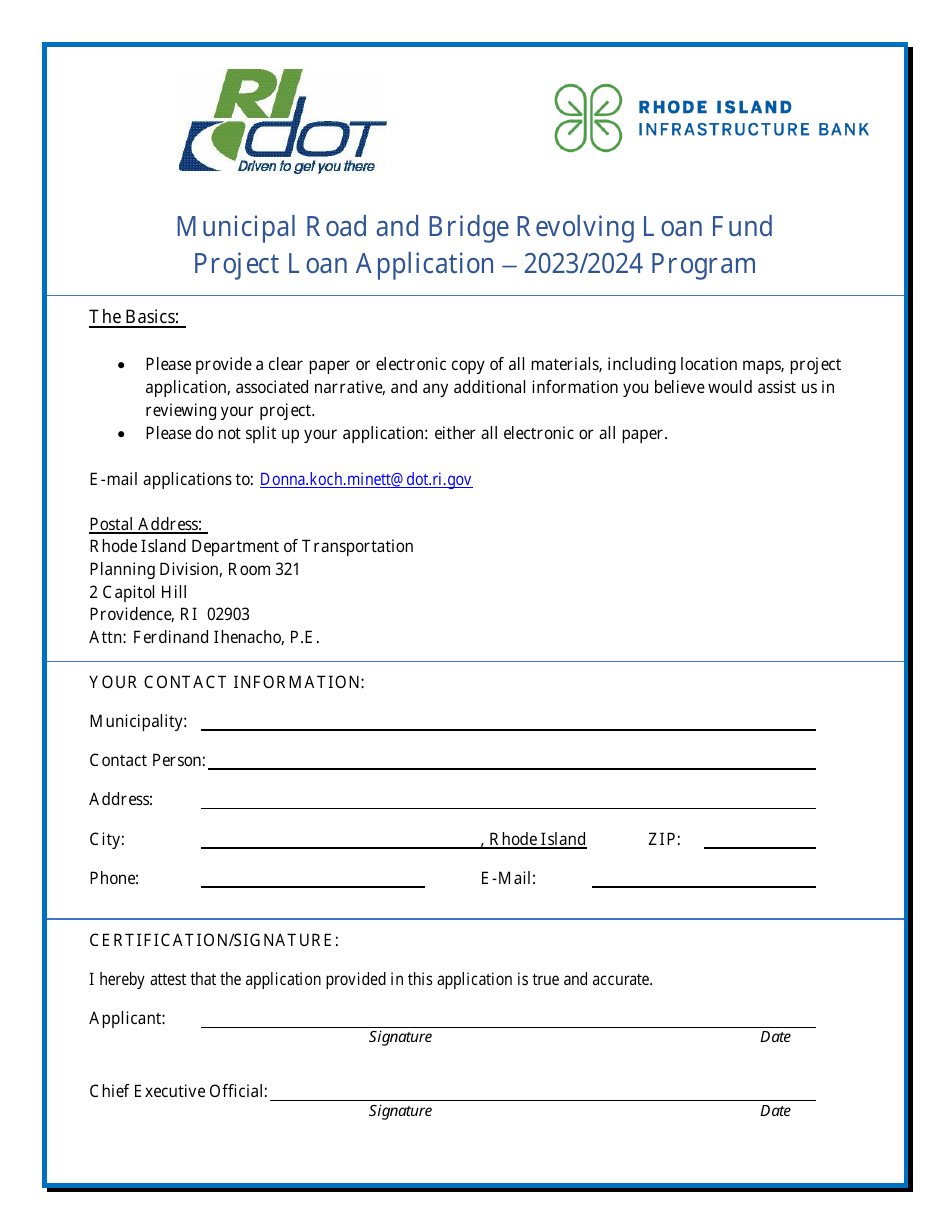 2024 Rhode Island Municipal Road and Bridge Revolving Loan Fund Project Loan Application - Fill ...