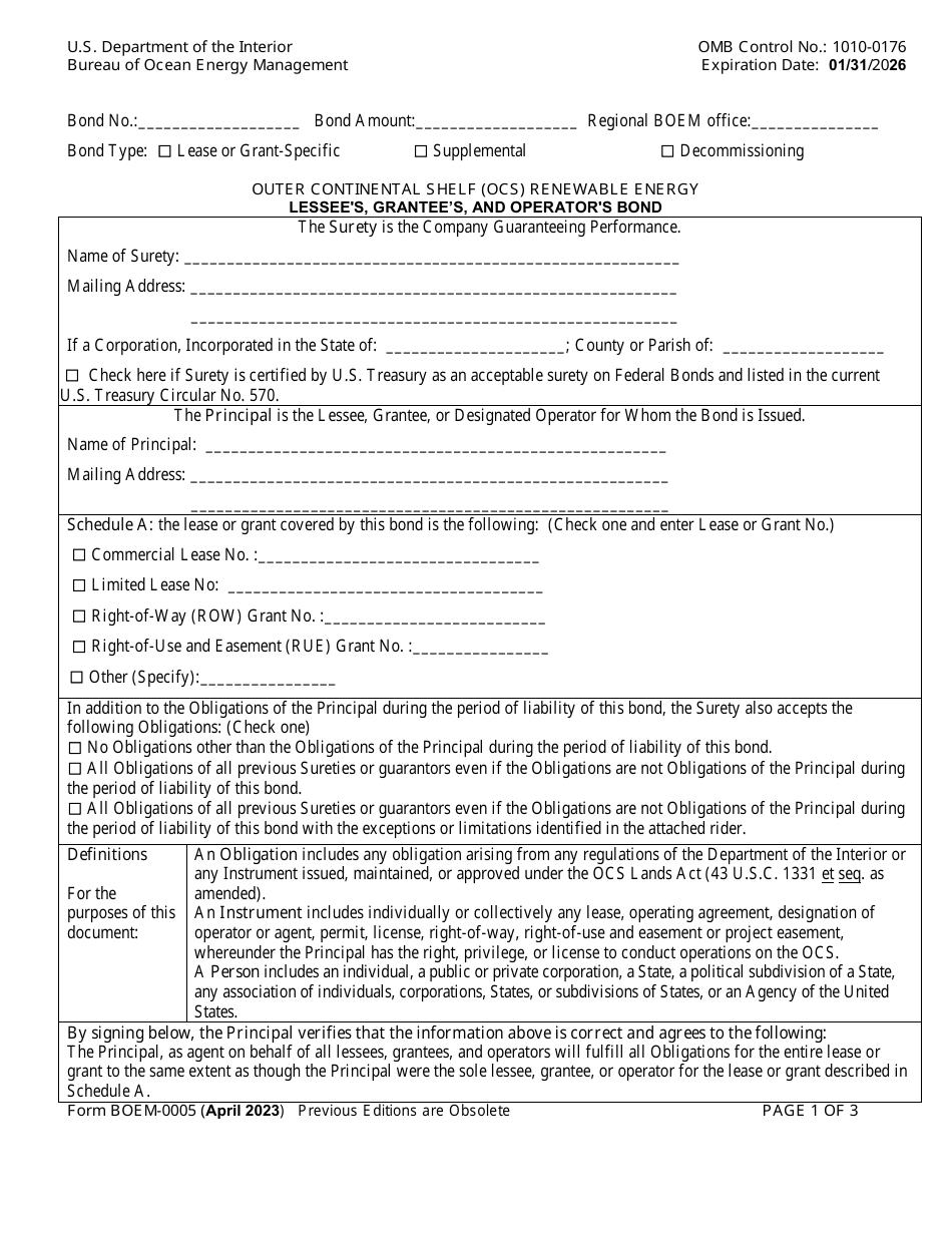 Form BOEM-0005 Download Fillable PDF or Fill Online Outer Continental ...
