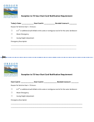 Oregon Exception to 72-hour Start Card Notification Requirement - Fill ...
