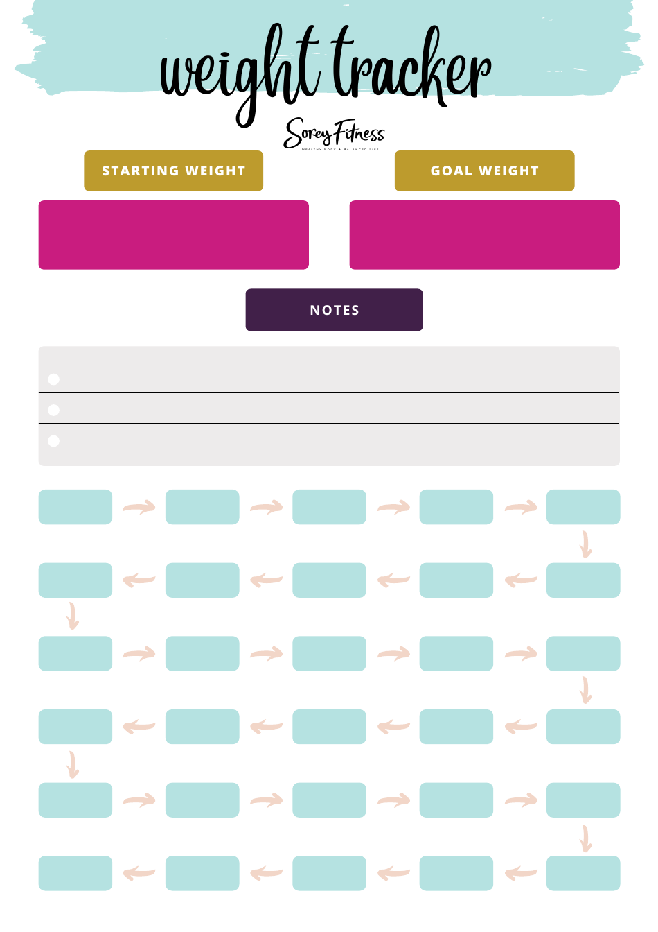 Weight Loss Tracker Template - Goal and Notes Download Printable PDF ...