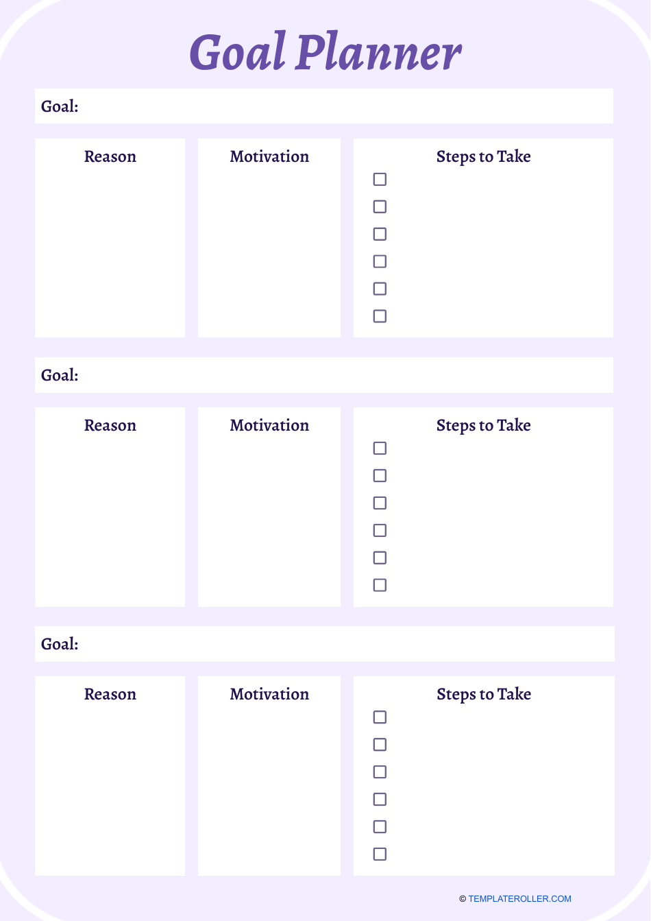 Goal Planner Template - Violet Download Printable PDF | Templateroller