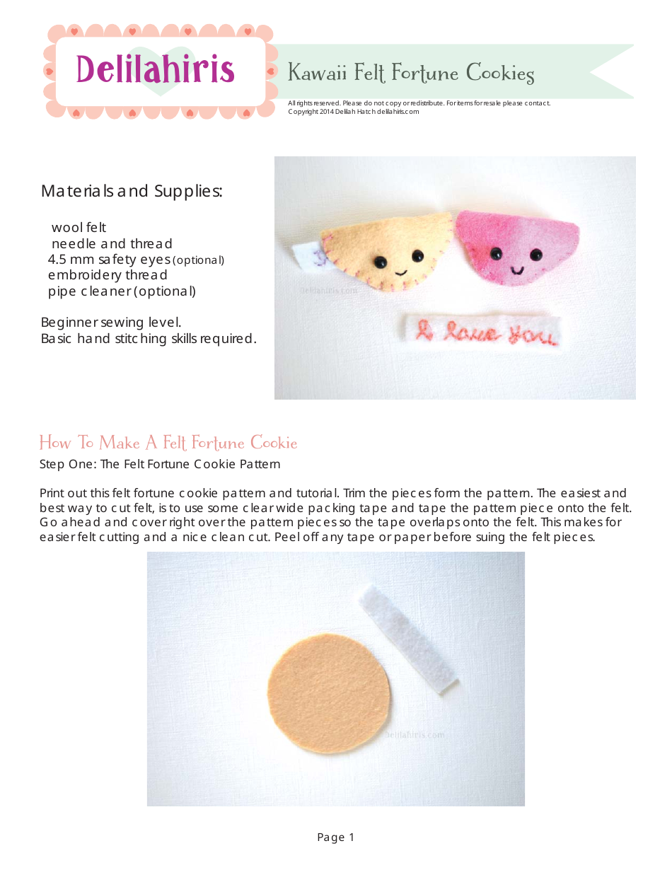 Kawaii Felt Fortune Cookie Sewing Pattern Templates Download Printable ...