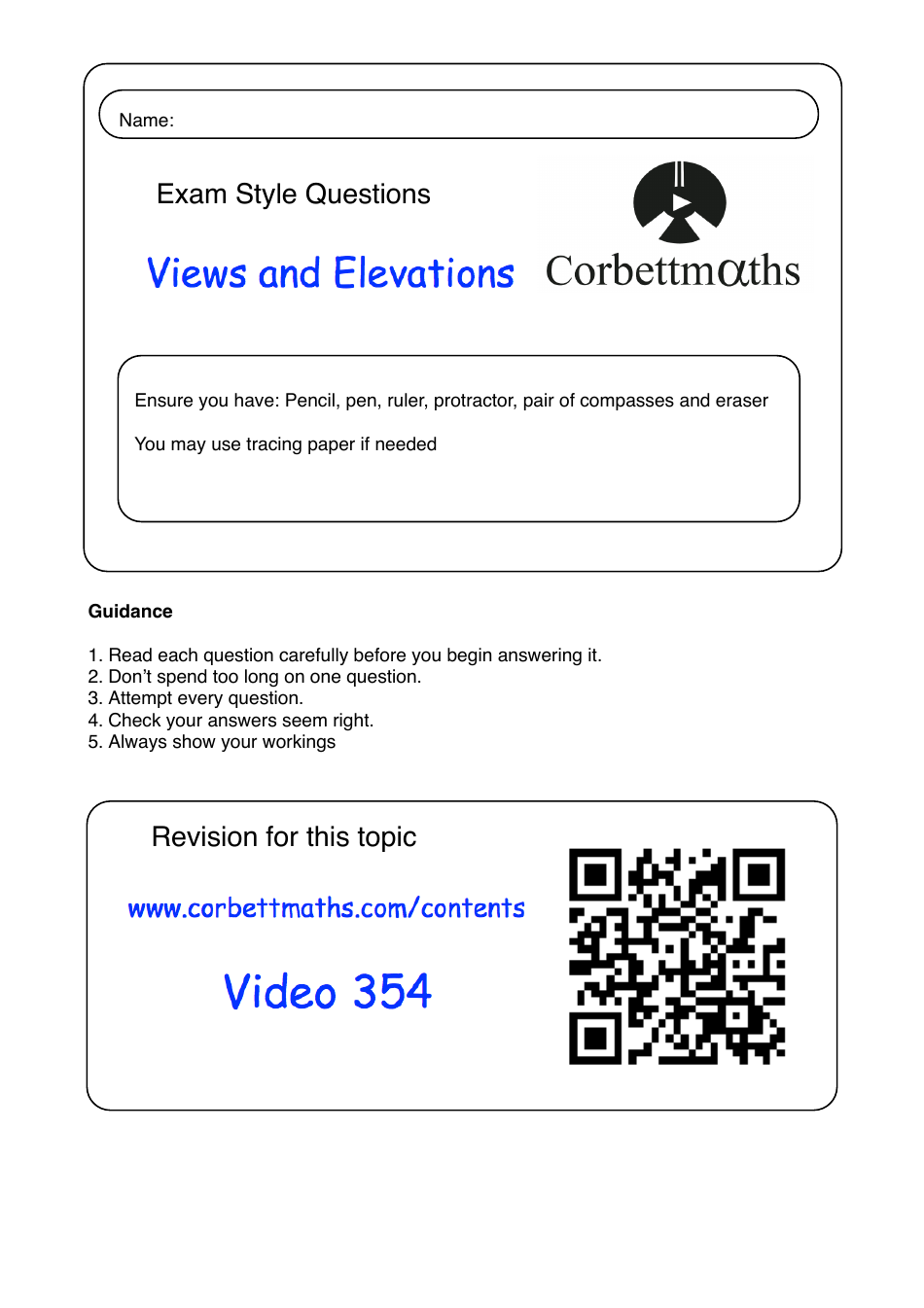 Math Exam Questions: Views and Elevations Download Printable PDF ...